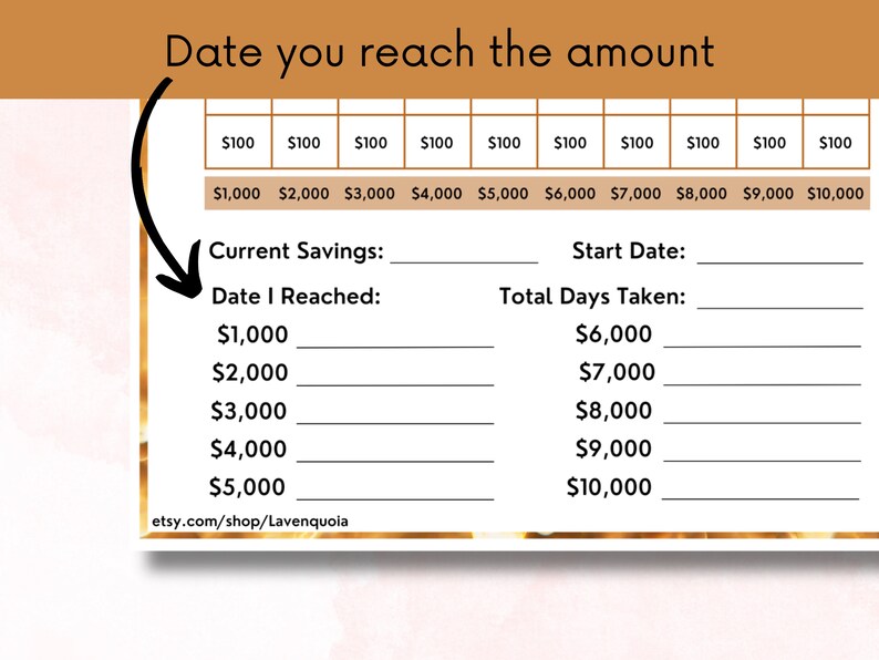 10000 Savings Challenge Printable Paycheck Budget Template Cash ...