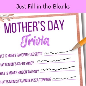 Fun Mother's Day Game | Printable Trivia for Mom & Grandma | Instant ...