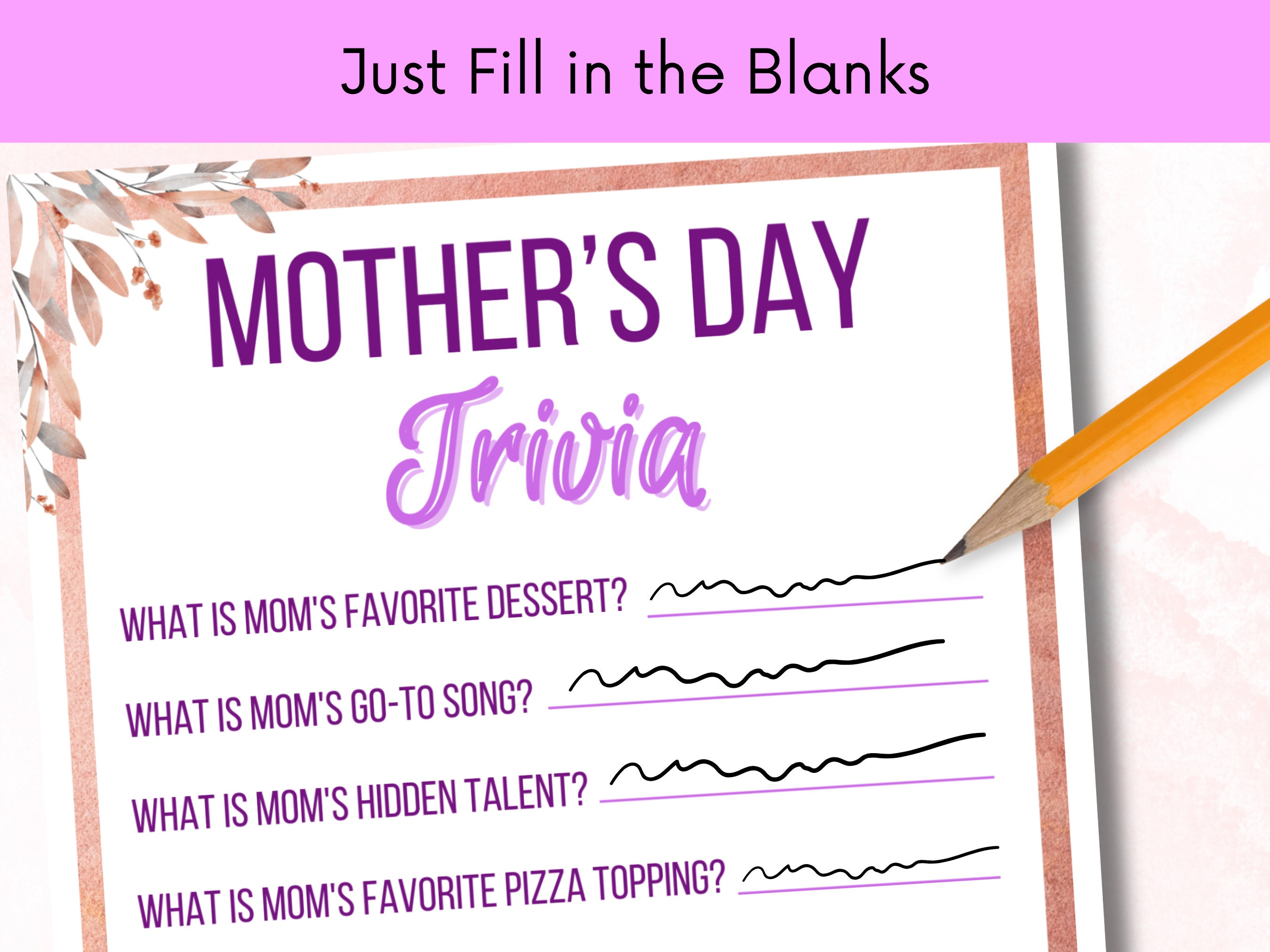 Fun Mother's Day Game | Printable Trivia for Mom & Grandma | Instant ...