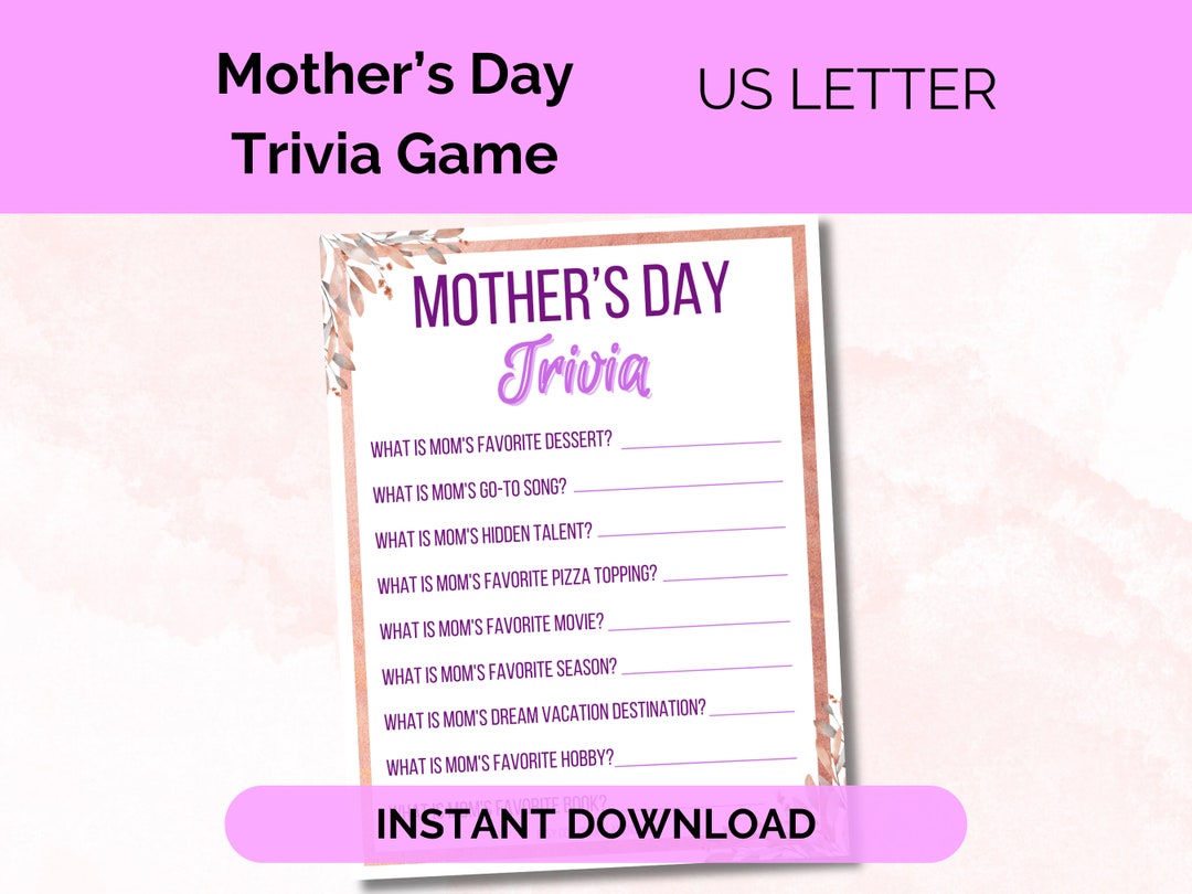 Fun Mother's Day Game | Printable Trivia for Mom & Grandma | Instant ...