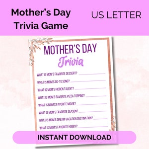 Fun Mother's Day Game | Printable Trivia for Mom & Grandma | Instant ...