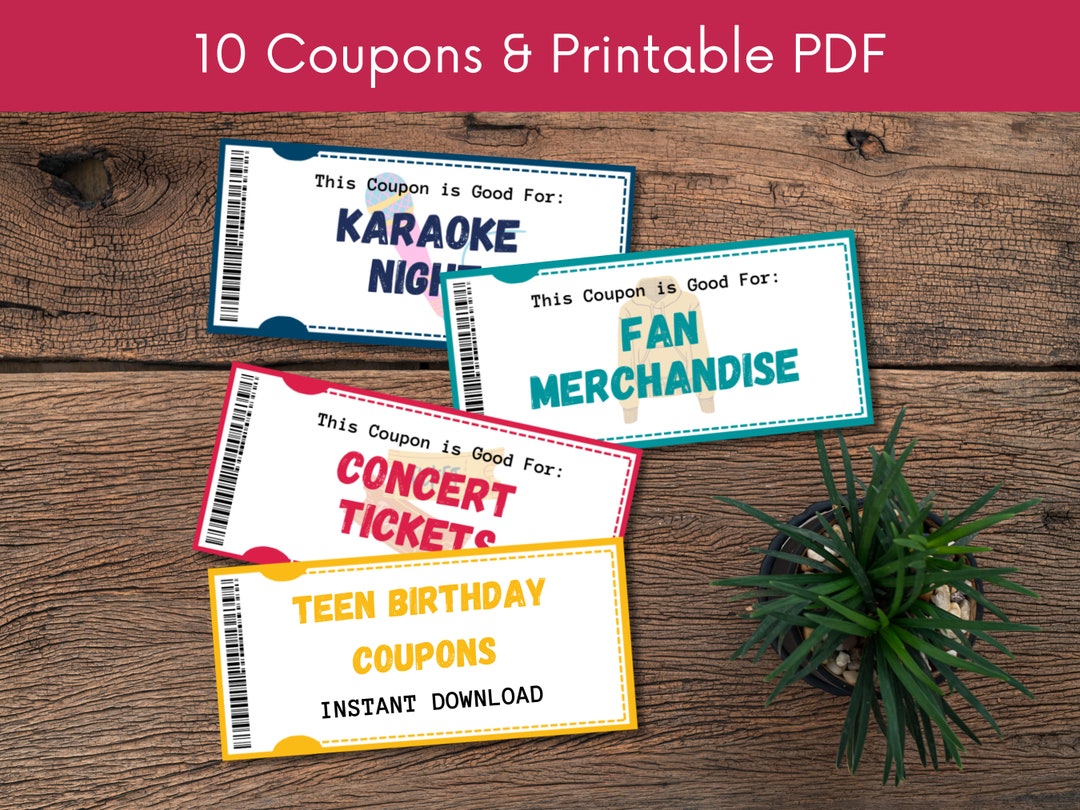 Teen Birthday Coupons, Printable Coupon Book for Teenager, Birthday ...