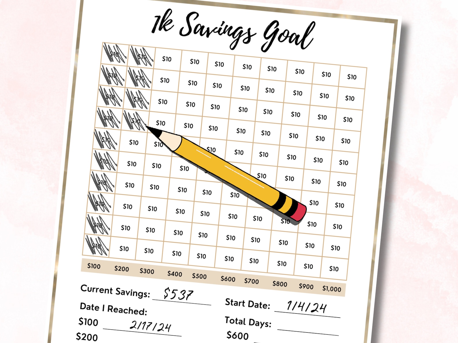 1k Savings Goal Tracker Printable, Financial Challenge Planner, Money ...