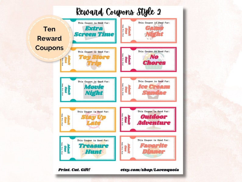 Kids Reward Coupons Digital Download Reward System for Kids Activities ...