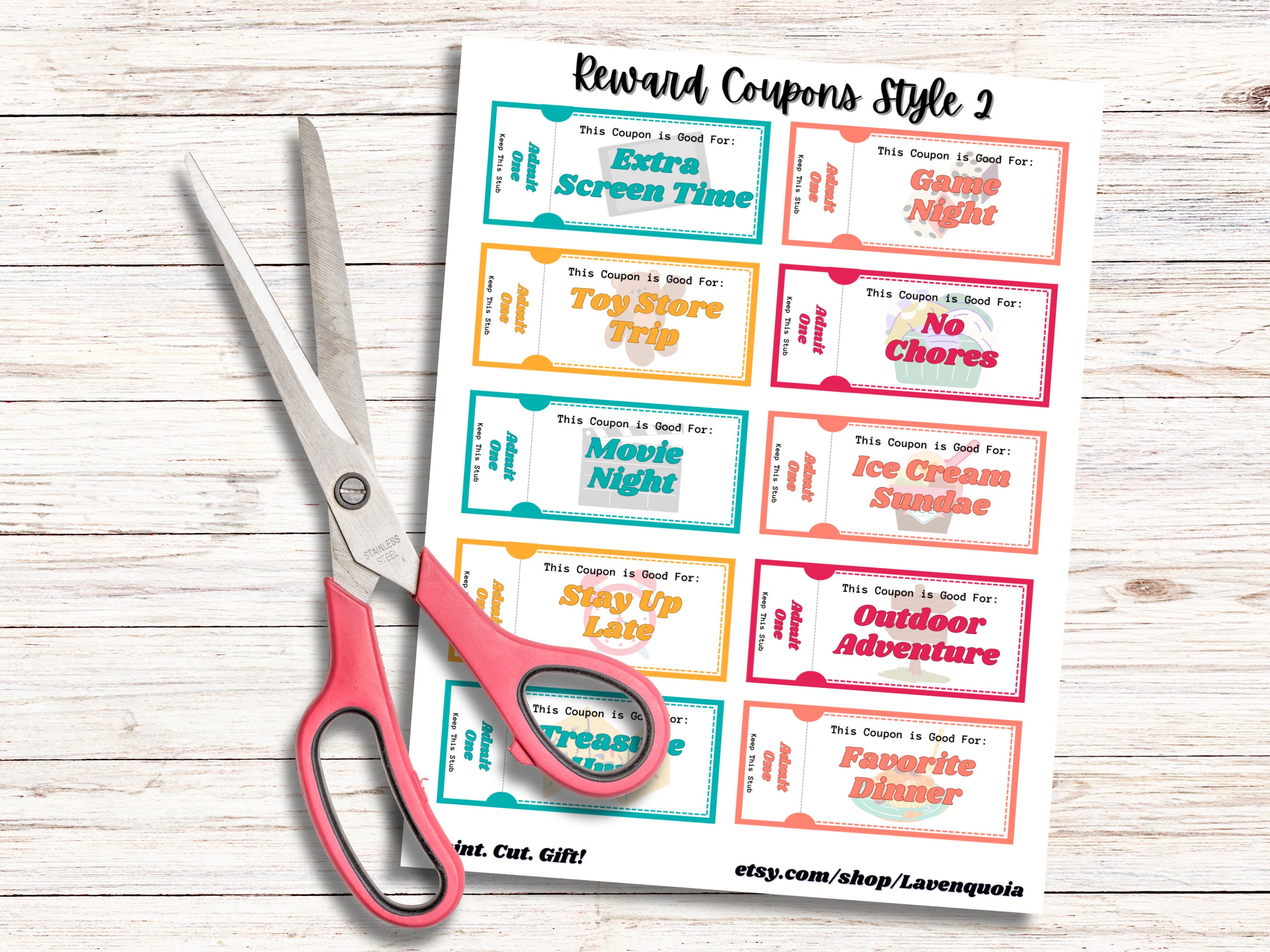 Kids Reward Coupons Digital Download Reward System for Kids Activities ...