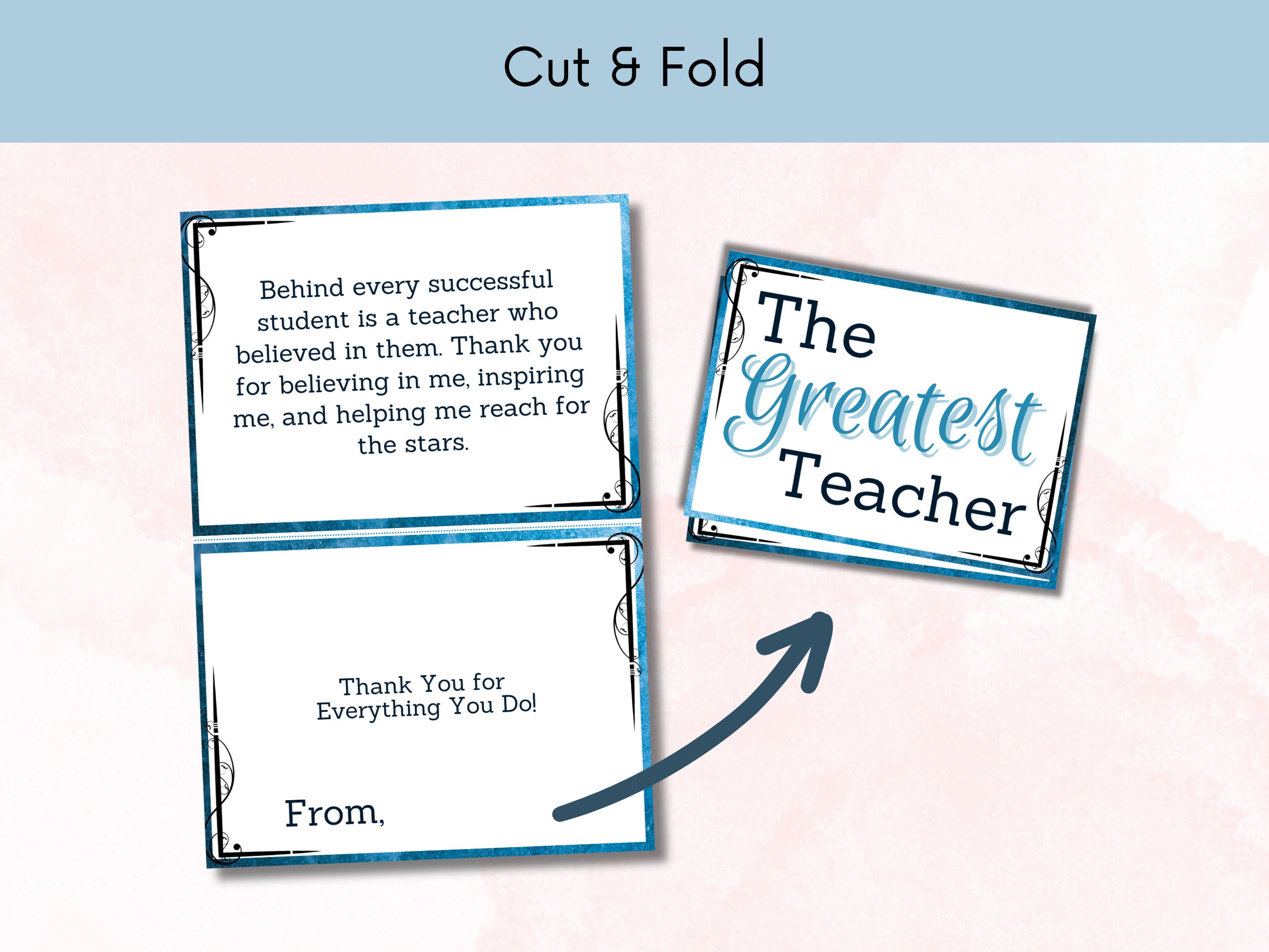 Printable Teacher Appreciation Card Cute Thank You Note Teacher Gift ...