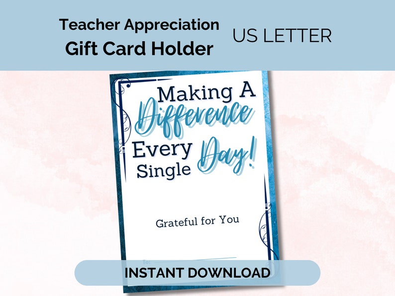 Teacher Appreciation Gift Card Holder Printable Thank You Gift Employee ...