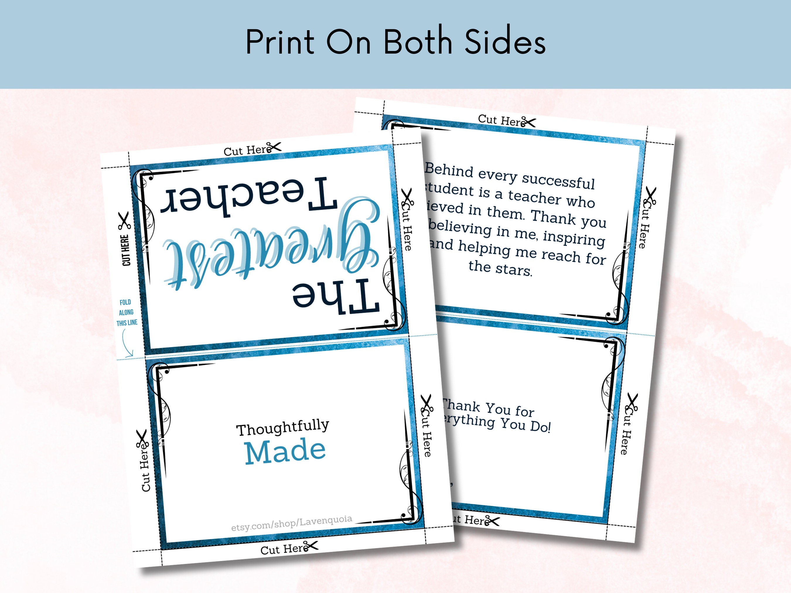 Printable Teacher Appreciation Card Cute Thank You Note Teacher Gift ...