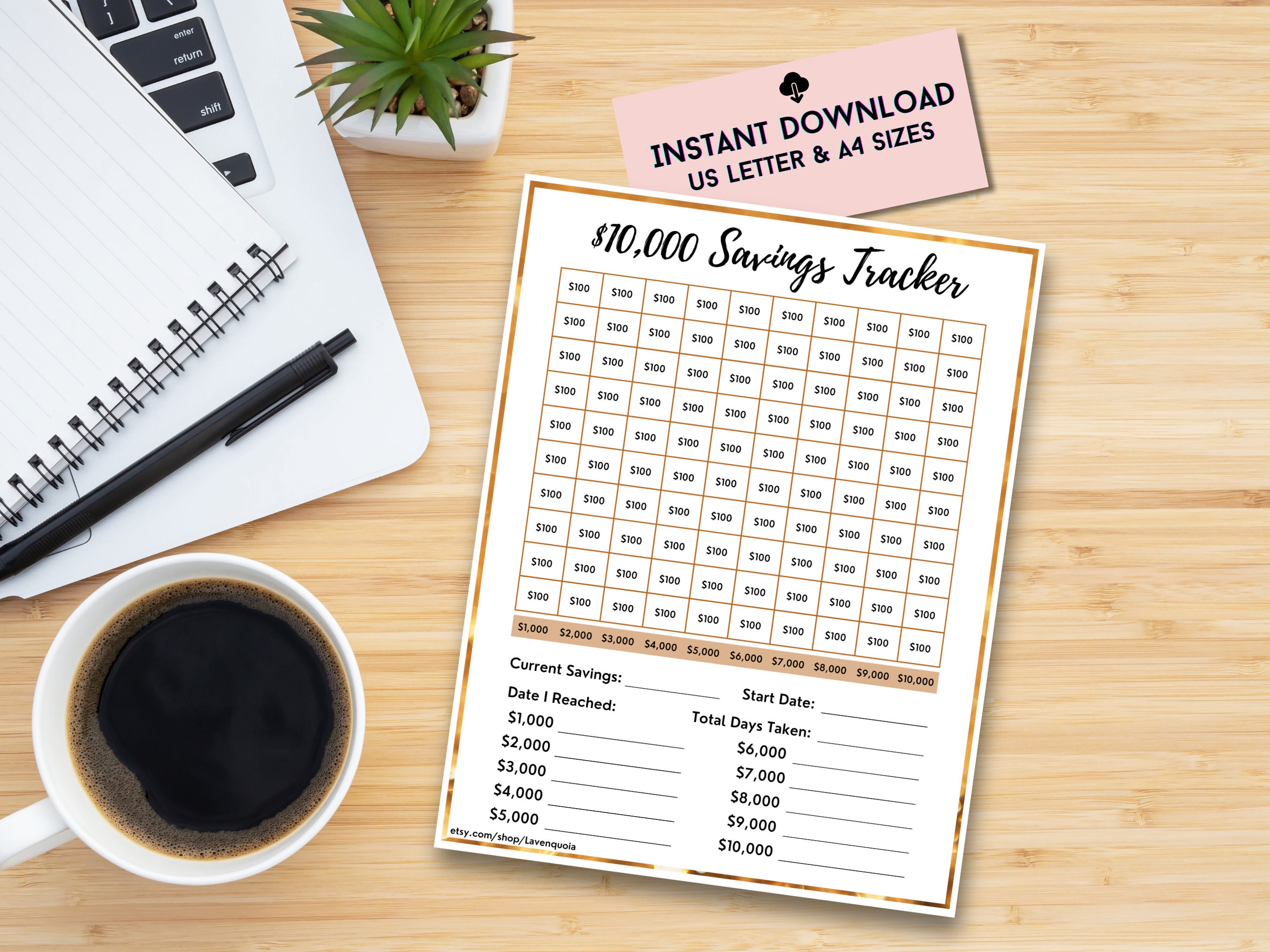 10000 Savings Challenge Printable Paycheck Budget Template Cash ...