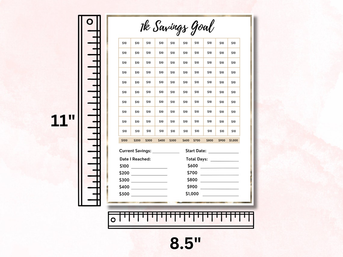 1k Savings Goal Tracker Printable, Financial Challenge Planner, Money ...