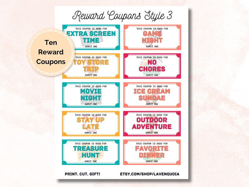 Kids Reward Coupons Homeschool Kawaii Gifts Under 20 Birthday Gift for ...