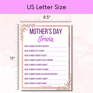 Fun Mother's Day Game | Printable Trivia for Mom & Grandma | Instant ...
