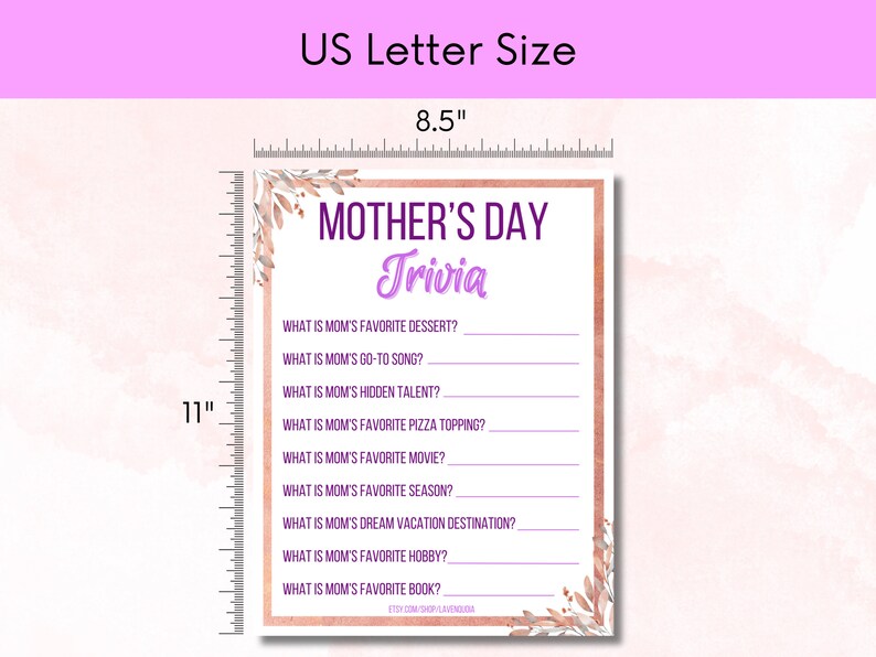 Fun Mother's Day Game | Printable Trivia for Mom & Grandma | Instant ...