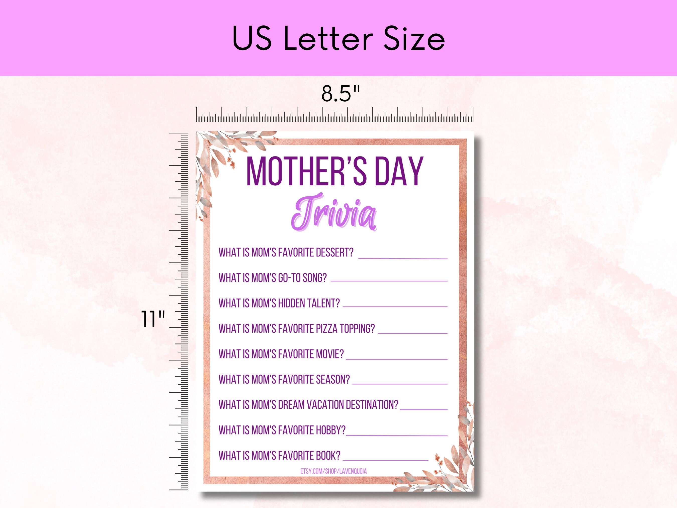 Fun Mother's Day Game | Printable Trivia for Mom & Grandma | Instant ...