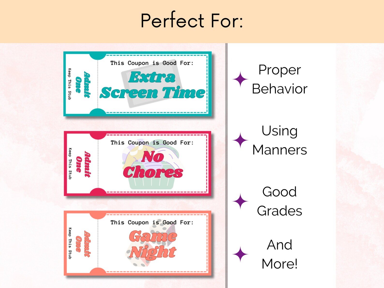 Kids Reward Coupons Digital Download Reward System for Kids Activities ...