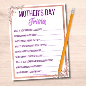 Fun Mother's Day Game | Printable Trivia for Mom & Grandma | Instant ...