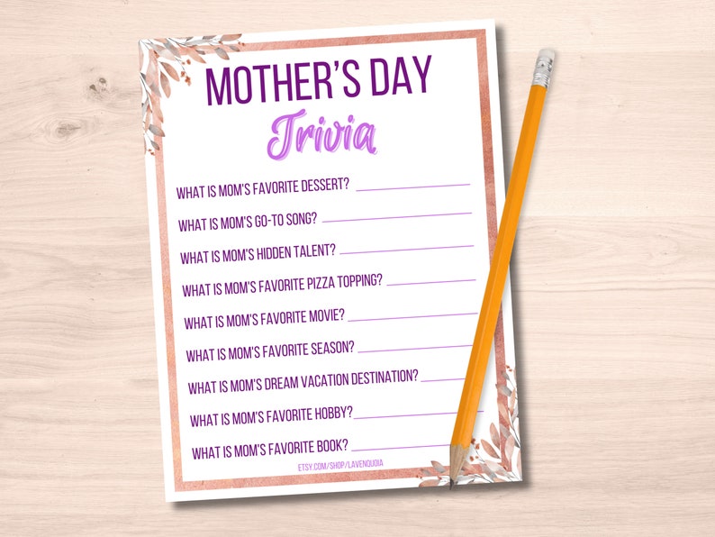 Fun Mother's Day Game | Printable Trivia for Mom & Grandma | Instant ...