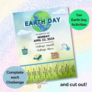 Earth Day Printable Poster, Tear off Activities, Challenges, Lessons ...