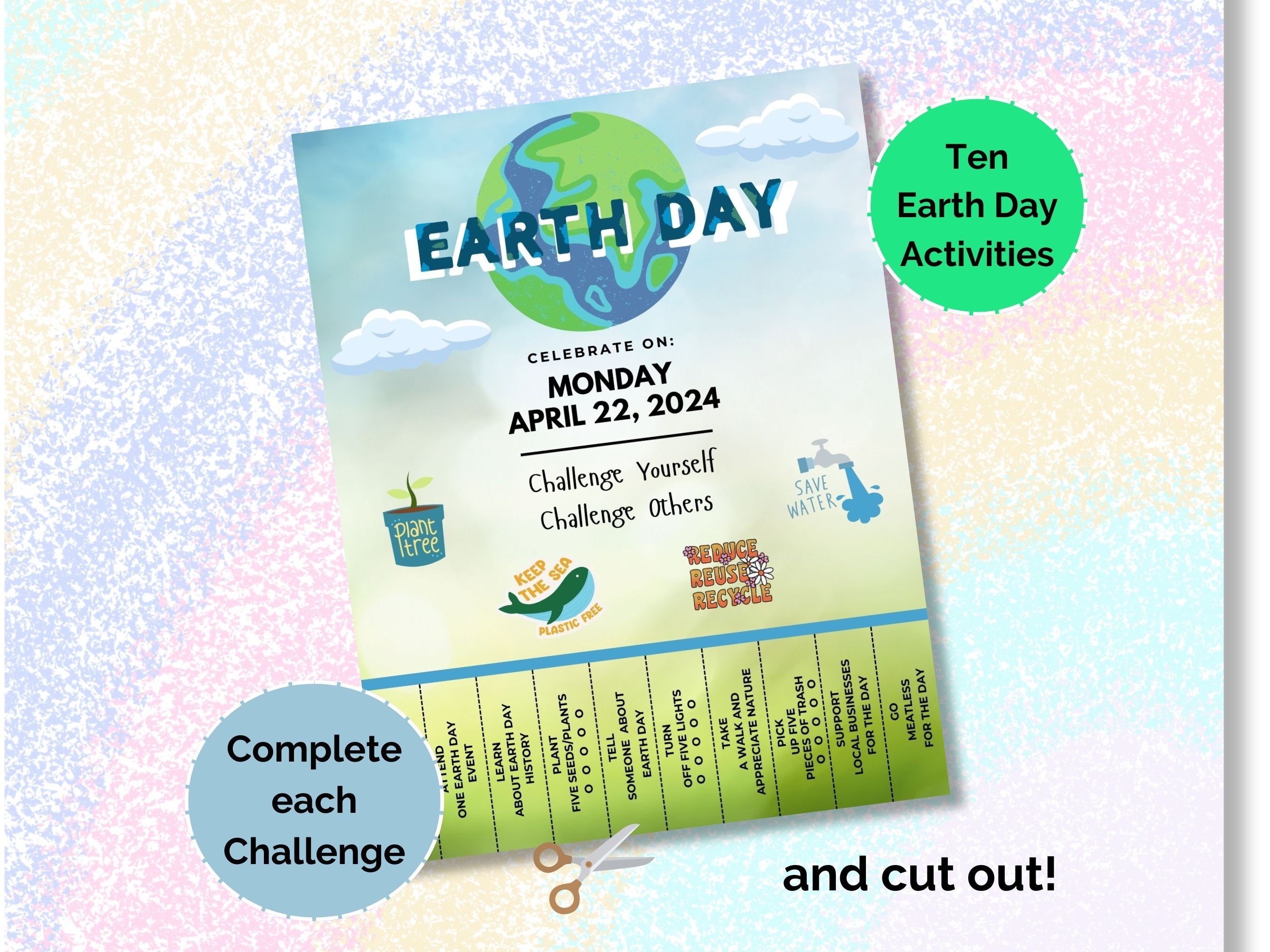 Earth Day Printable Poster, Tear off Activities, Challenges, Lessons ...