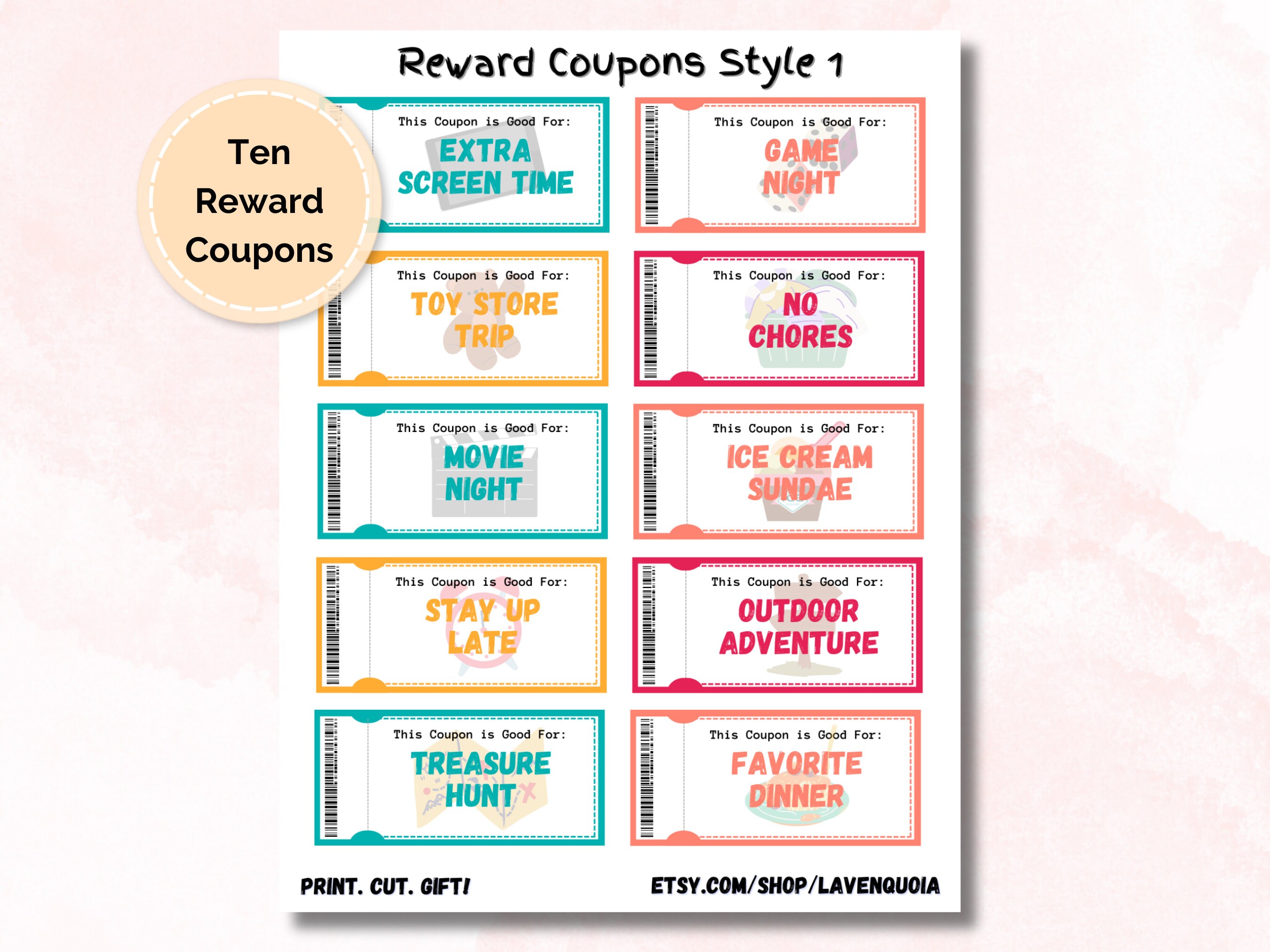 Kids Reward Coupons Printable | Coupon Books for Toddlers | Birthday ...