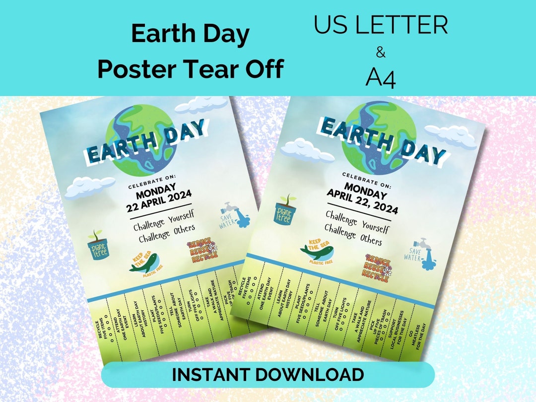 Earth Day Printable Poster, Tear off Activities, Challenges, Lessons ...