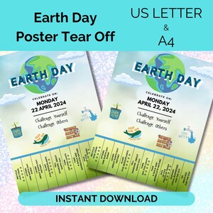 Earth Day Printable Poster, Tear off Activities, Challenges, Lessons ...
