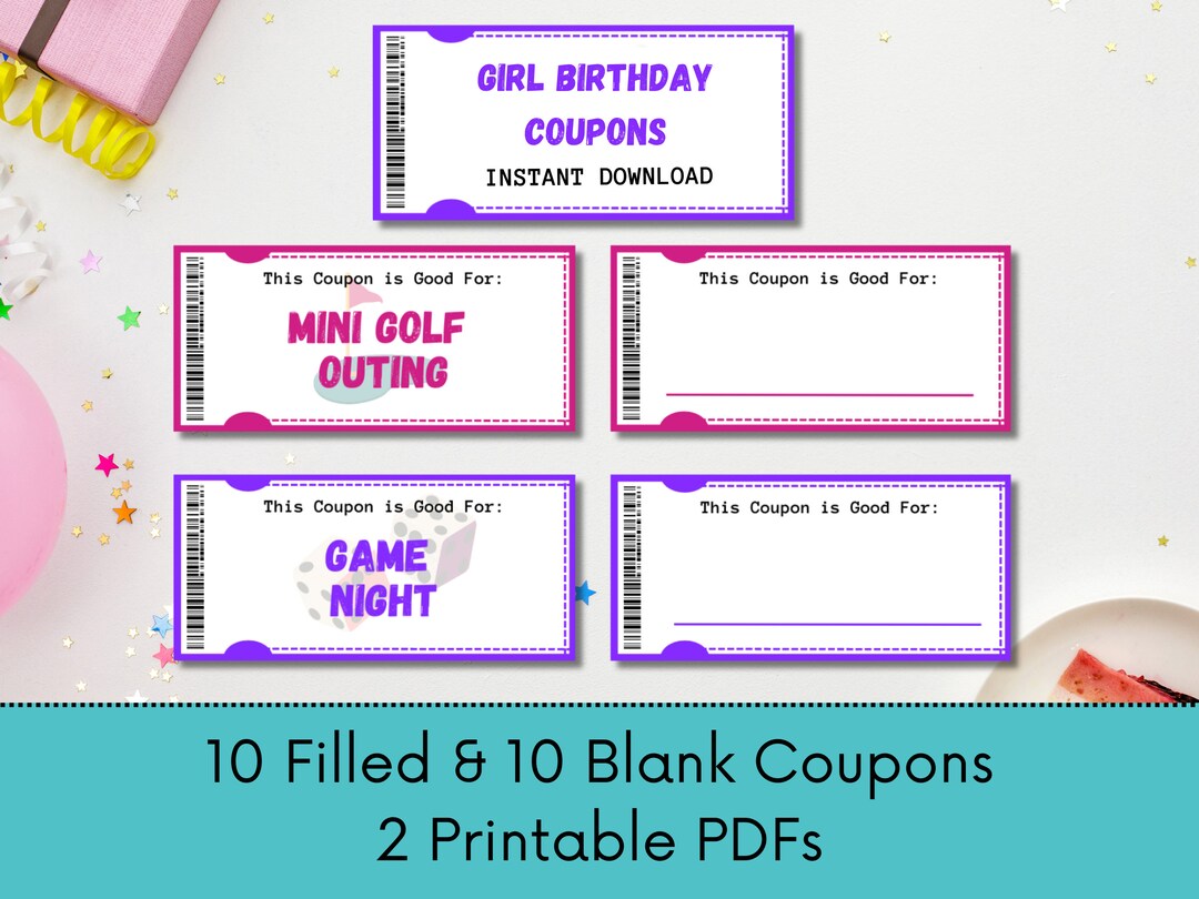 Birthday Girl Coupon Template, Cute Birthday Gift, Printable Birthday ...