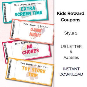 Kids Reward Coupons Printable | Coupon Books for Toddlers | Birthday ...