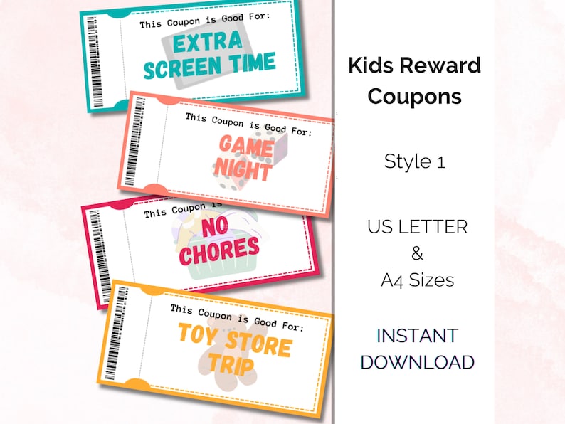 Kids Reward Coupons Printable | Coupon Books for Toddlers | Birthday ...