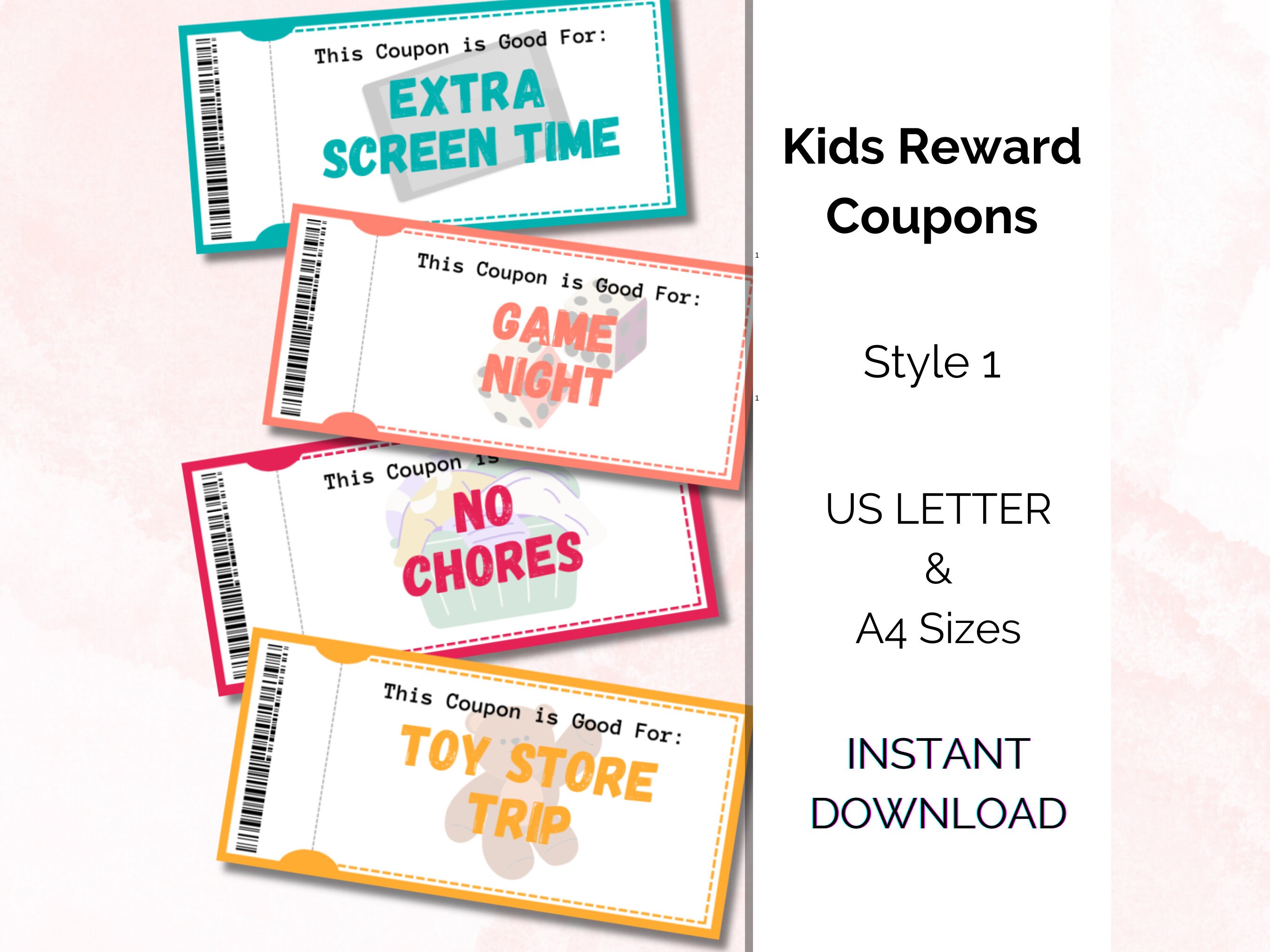 Kids Reward Coupons Printable | Coupon Books for Toddlers | Birthday ...