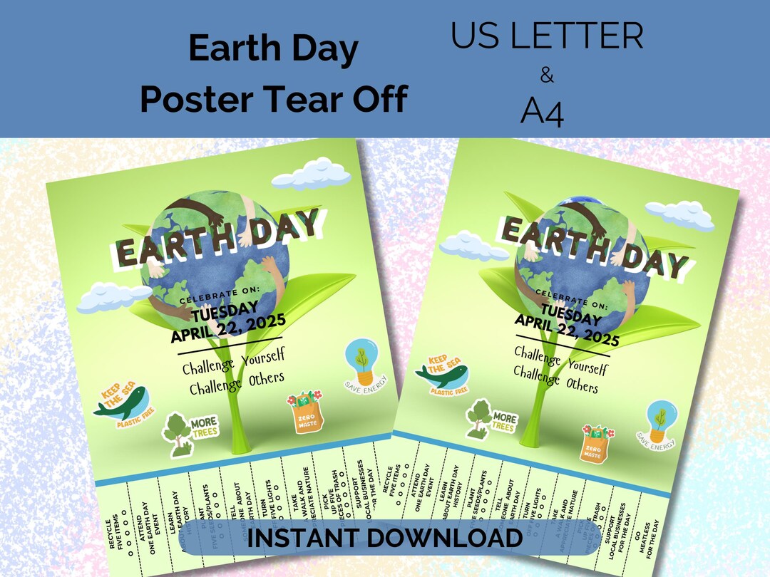 Earth Day Printable Poster, Tear off Activities, Challenges, Lessons ...