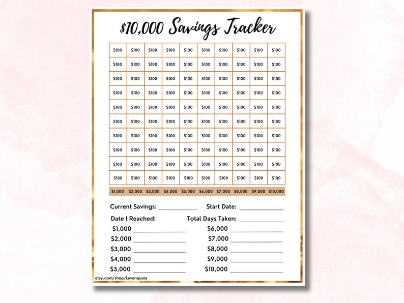 10000 Savings Challenge Printable Paycheck Budget Template Cash ...