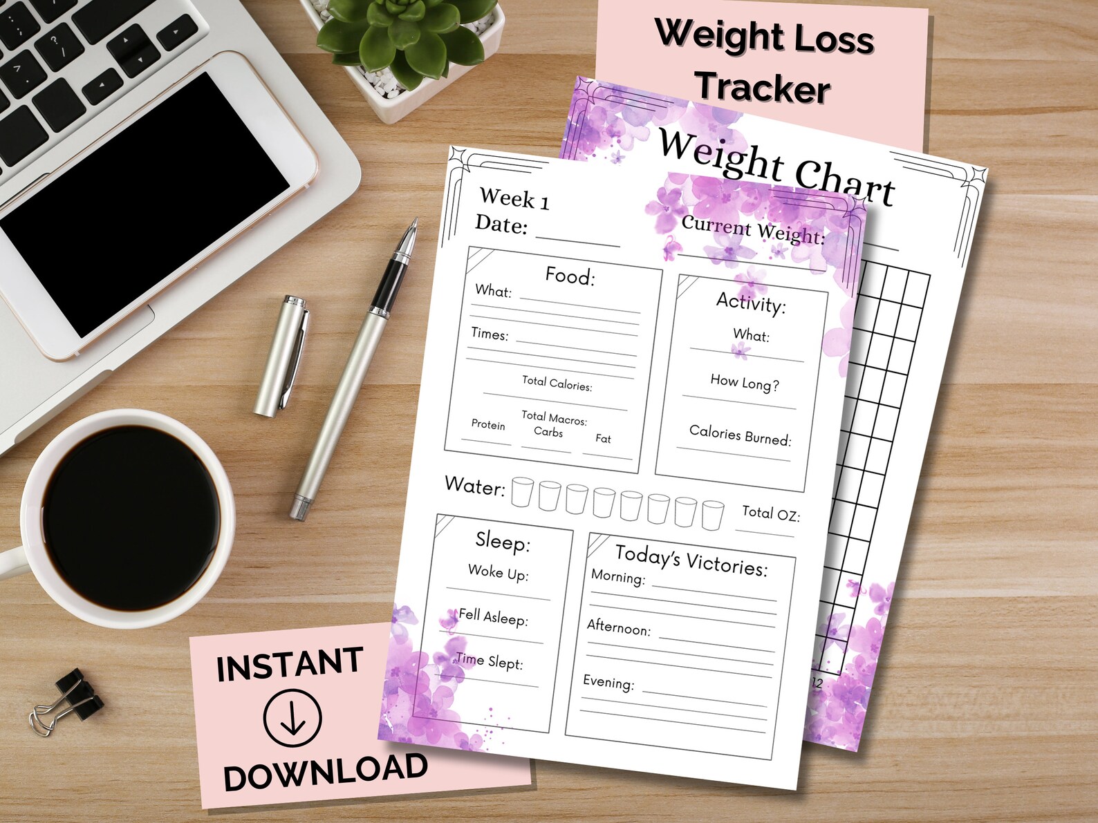 Weight Loss Tracker Printable Fitness Planner Digital Download Lose ...