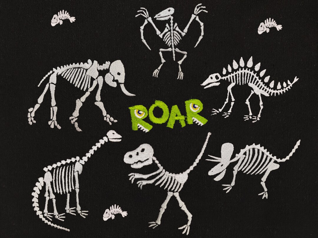 Set of 5 Dinosaurus Skeletons Embroidery Design, Pattern - Designs for ...