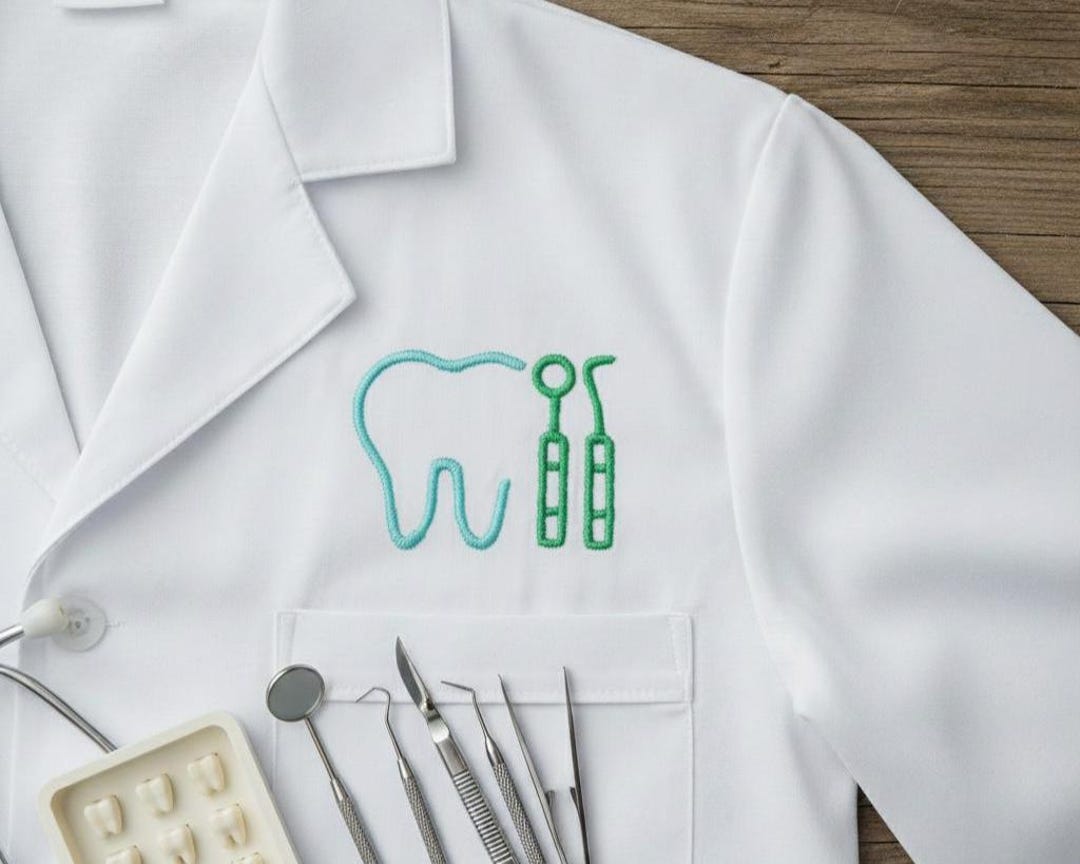 Dental Embroidery Design | Tooth & Tools Line Art Logo | Dentist ...