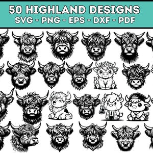 50 Png, Cute Highland Cow Clipart Bundle, Happy Highland Cow Clipart ...