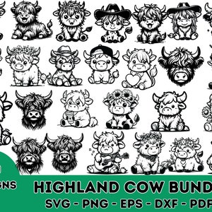 50 Png, Cute Highland Cow Clipart Bundle, Happy Highland Cow Clipart ...