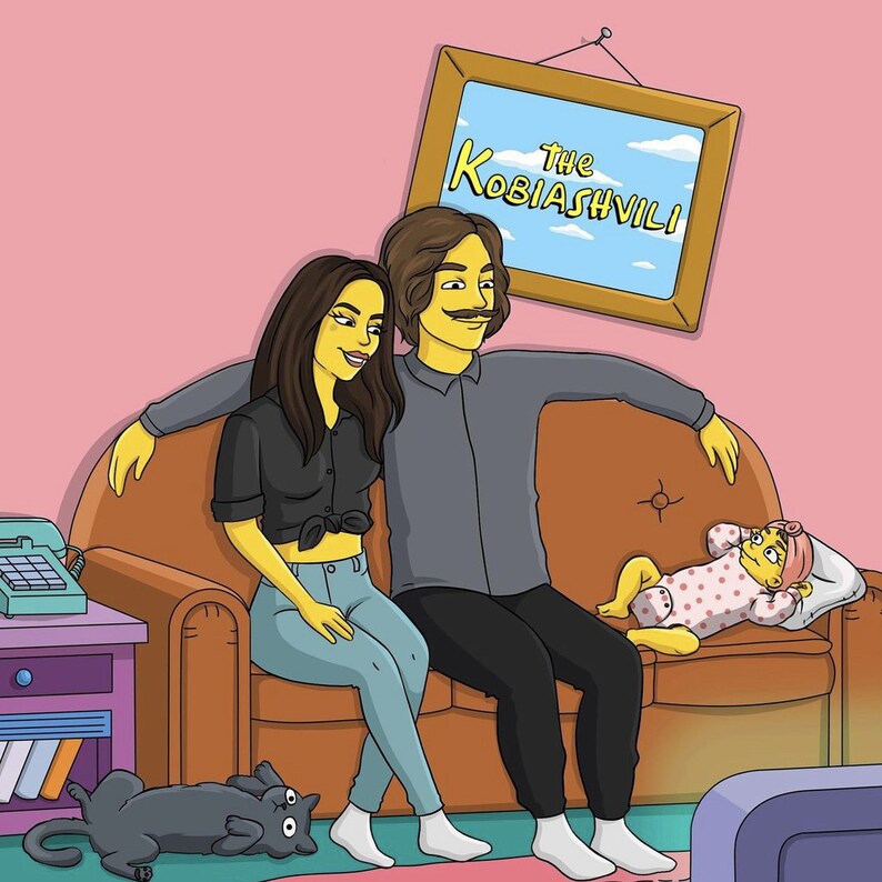 SALE Simpsons Portrait Fathers Day Gift, Simpsonized Caricature Art ...