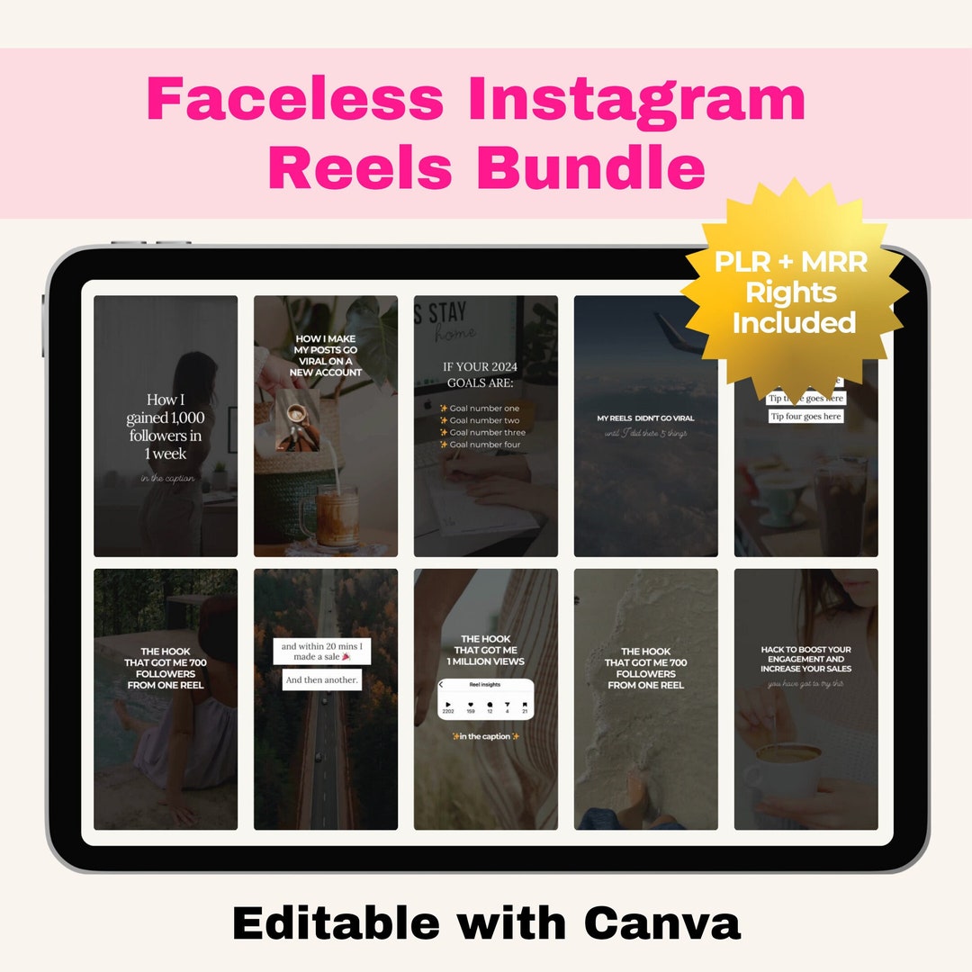 Faceless Instagram Reels Bundle With PLR + MRR Master Resell Rights, Faceless Marketing, Canva ...