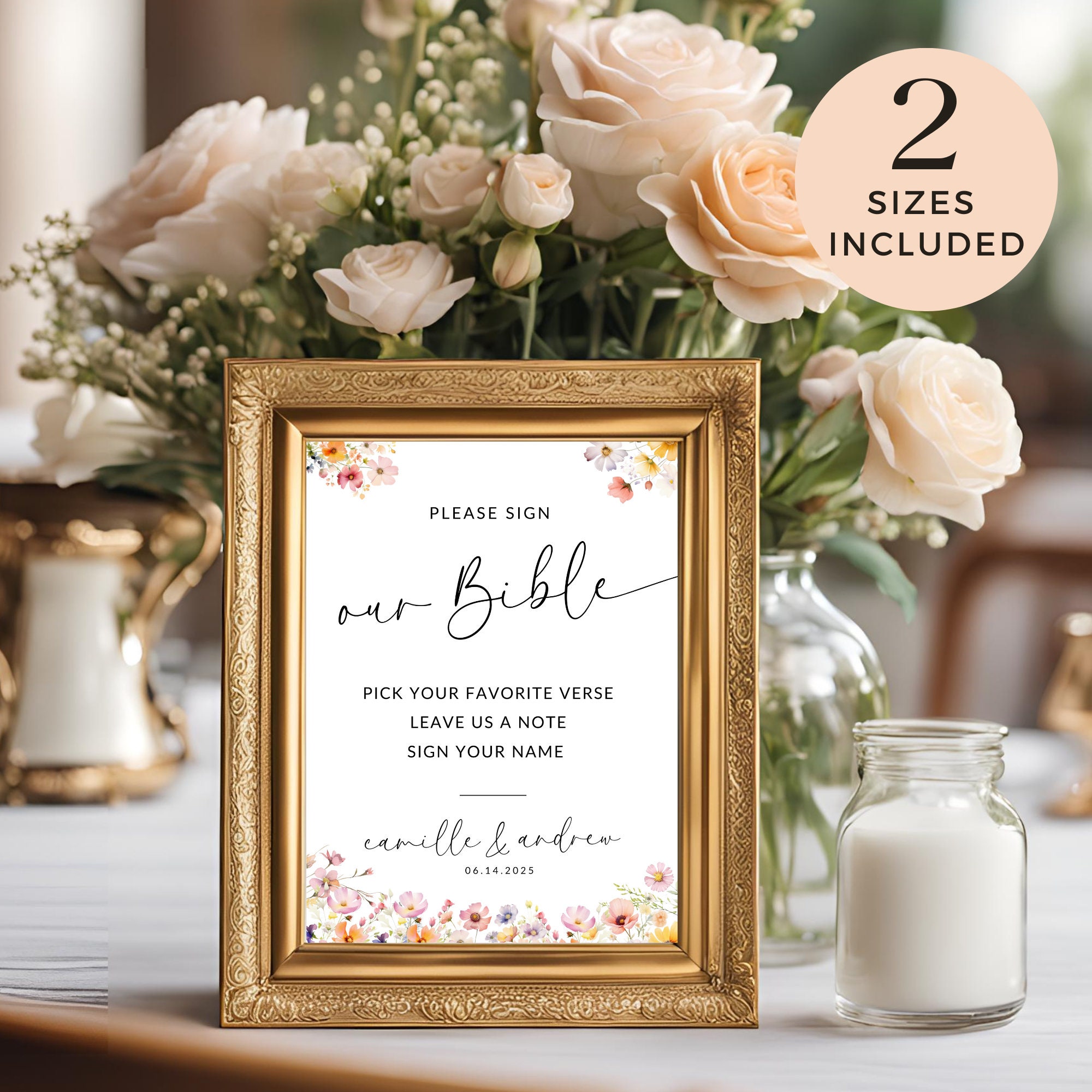 SIGN Our BIBLE Wedding Sign, Wildflowers, Highlight the VERSE ...