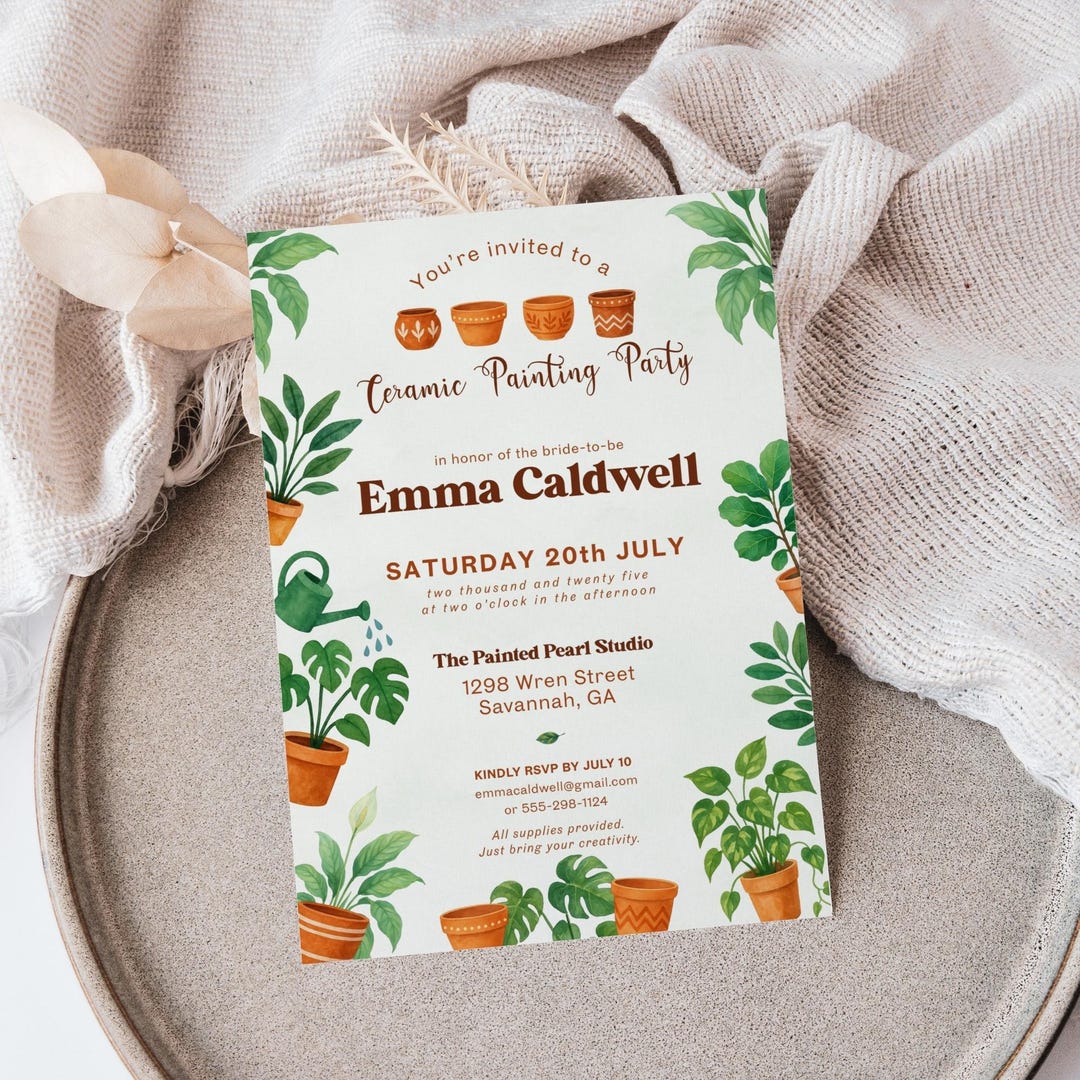CERAMIC Painting Party Invitation, Cottagecore Garden Bridal Shower ...