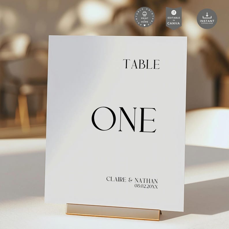 Table Numbers Sign | Minimalistic & Elegant Card | Editable Printable ...