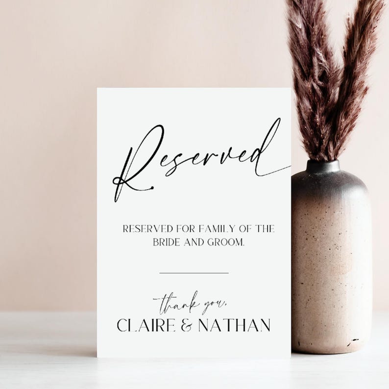 Wedding Reserved Sign Template Canva | Reserved Row and Seat for Family ...