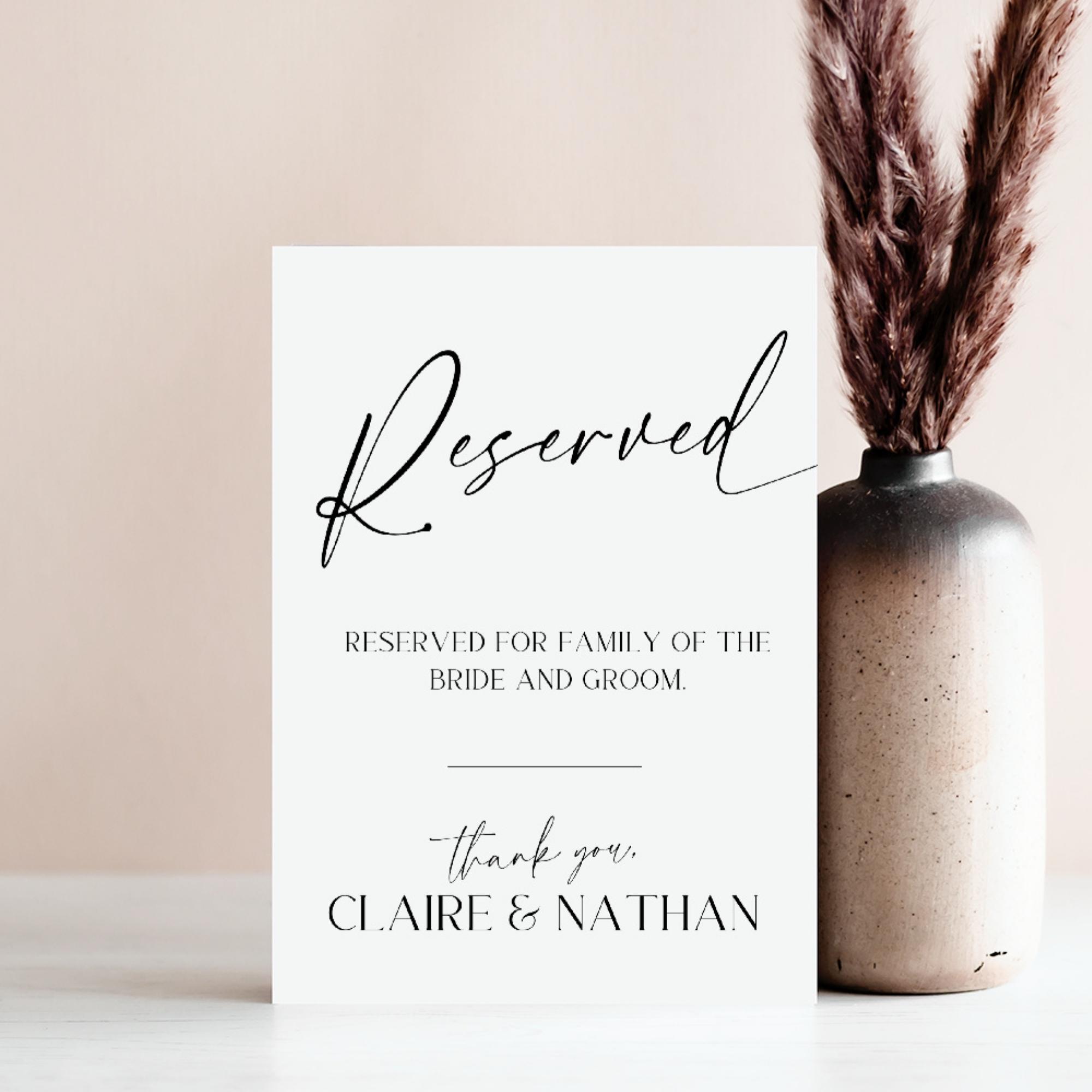 Wedding Reserved Sign Template Canva | Reserved Row and Seat for Family ...
