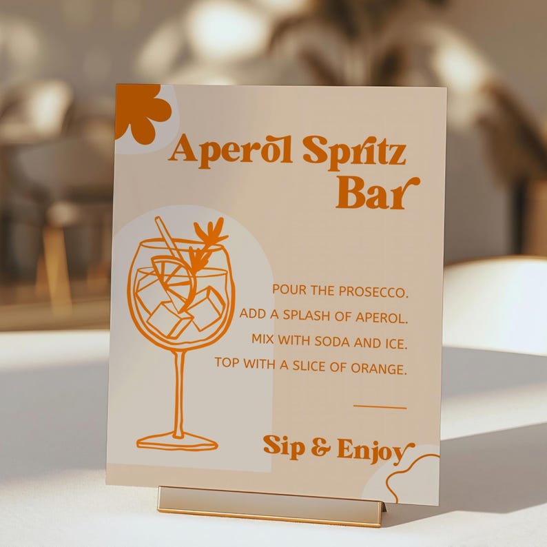 APEROL SPRITZ Bar Sign Printable | Digital Canva Template Download PDF ...