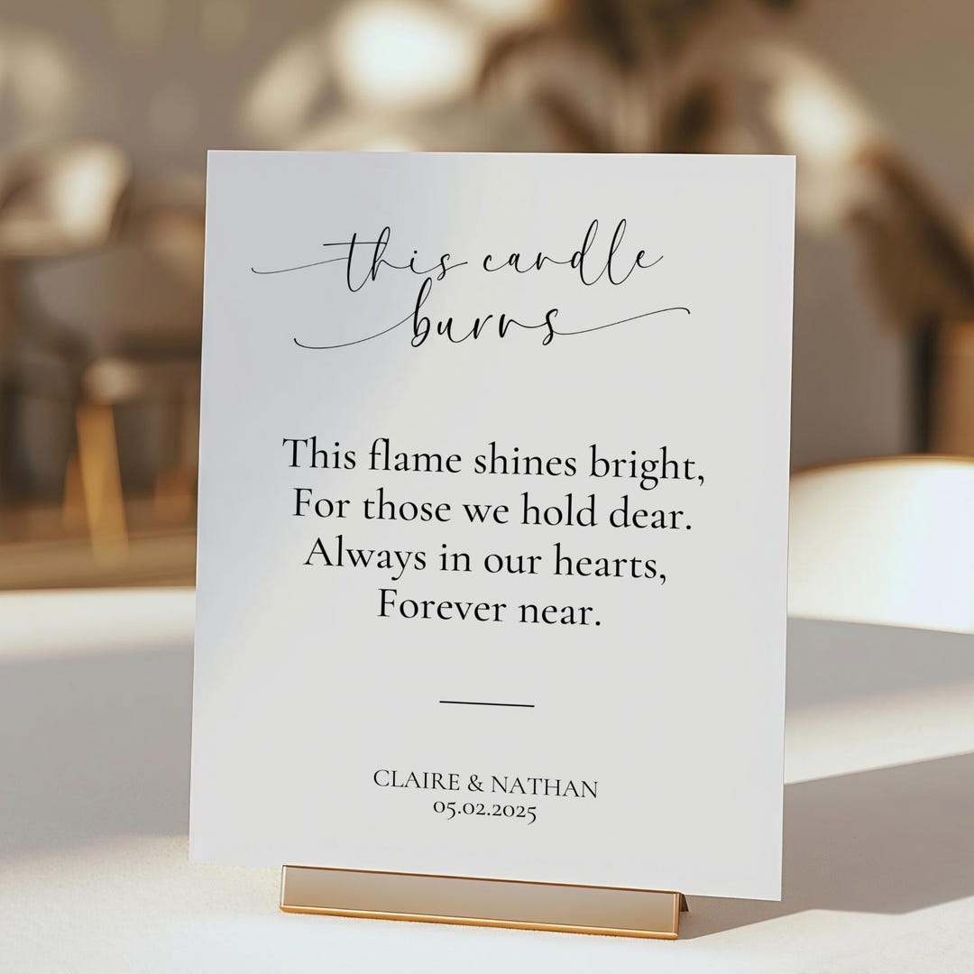 This Candle Burns Wedding Sign Template Canva | Modern Memorial Tribute ...