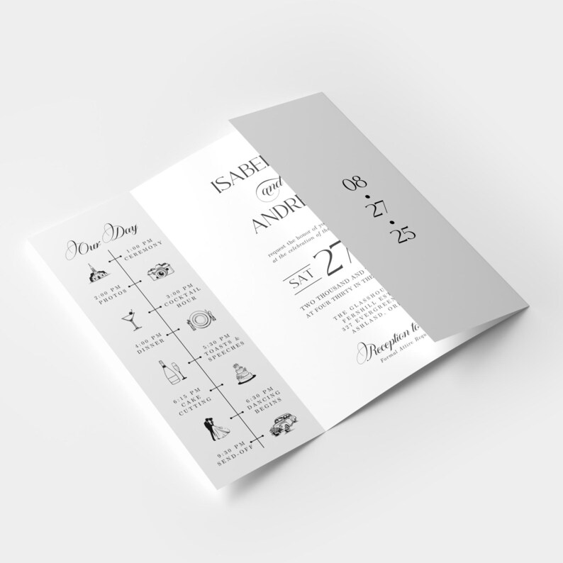 Trifold Wedding Invitation With QR Code, Gatefold Invite Canva With ...