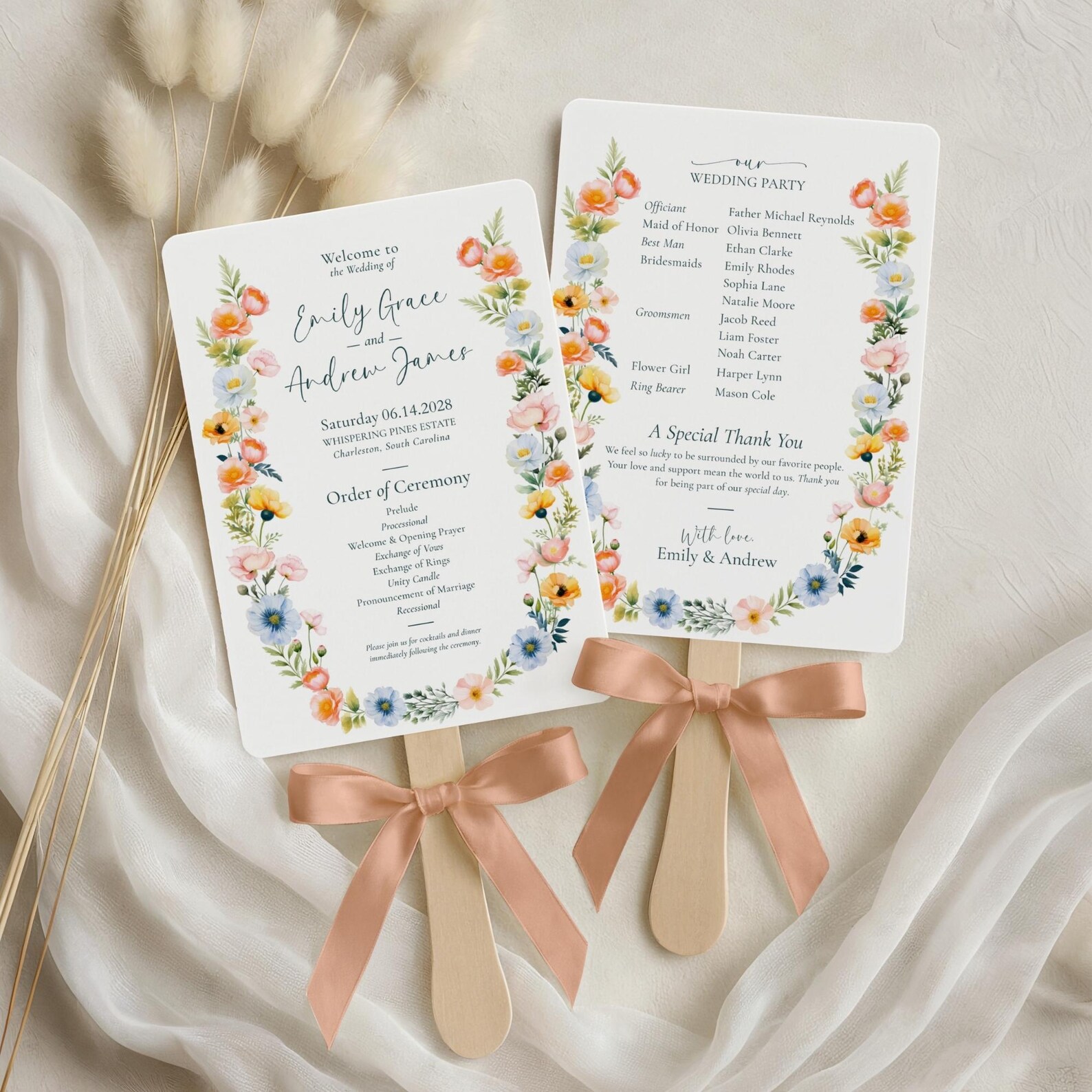Program Fans Wedding WILDFLOWER | Editable Canva Template Ceremony ...