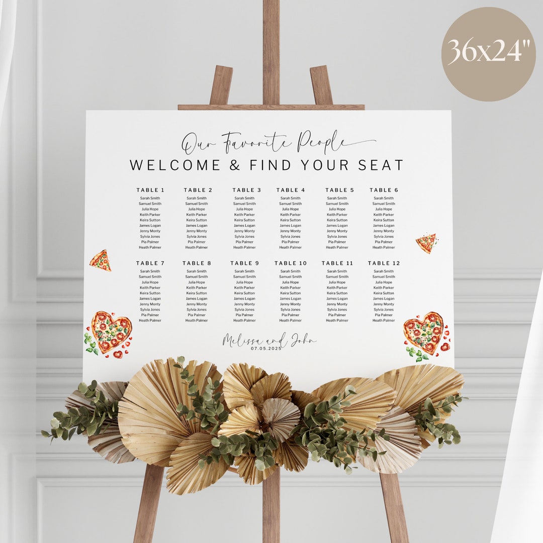 PIZZA Themed Seating Chart | Our Favorite People | Rehearsal Dinner ...