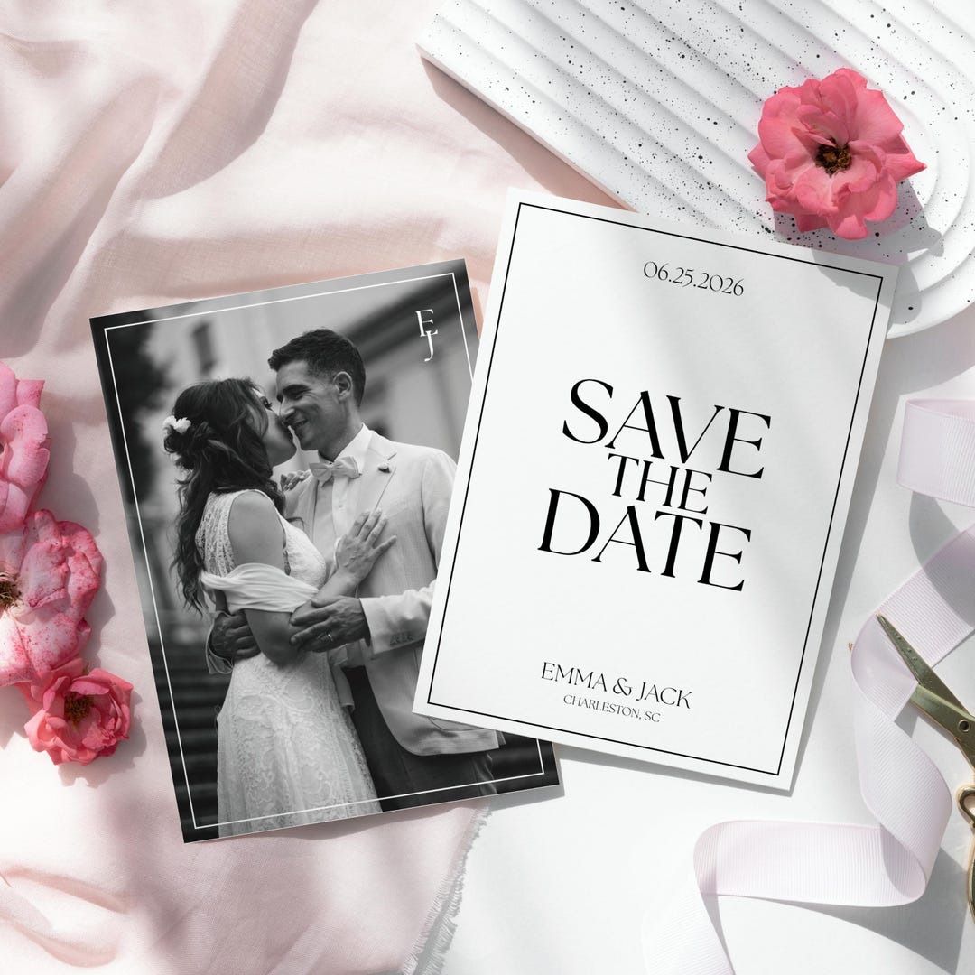 Minimal Photo Overlay Save the Date Wedding | Old Money Classic Card ...
